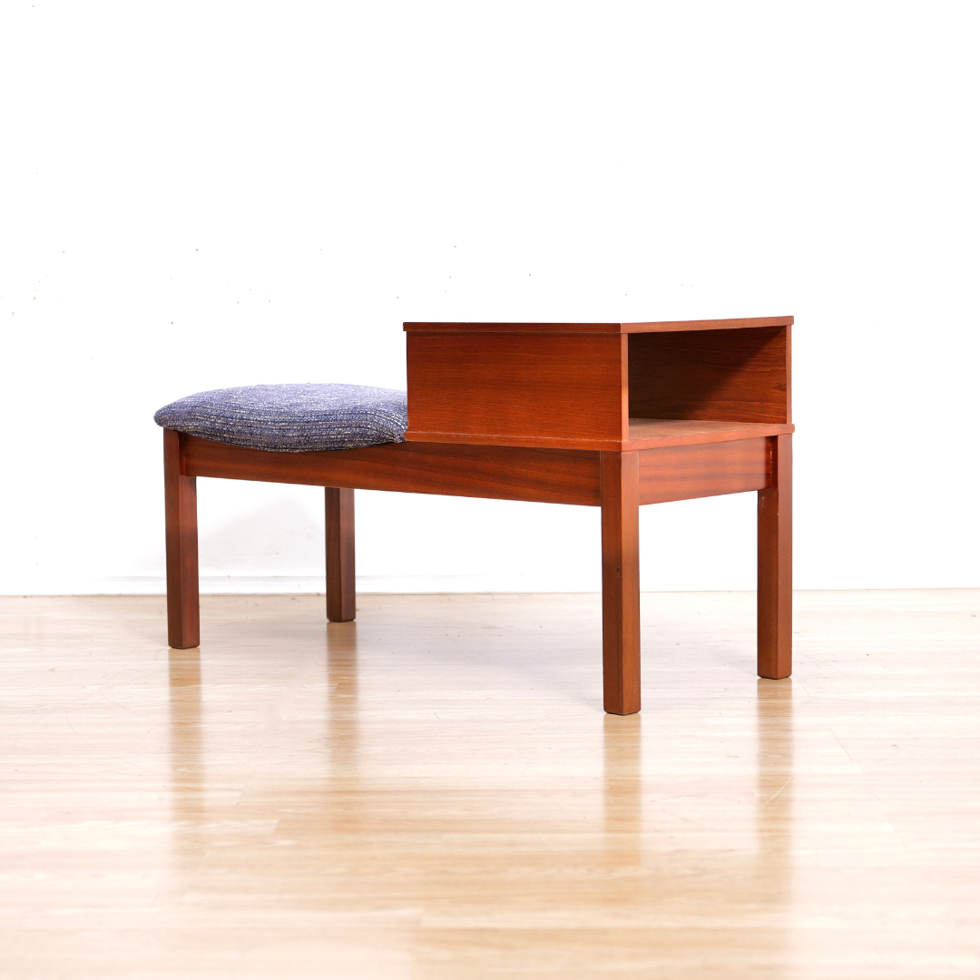 MID CENTURY ENTRYWAY BENCH IN PURPLE CHENILLE – kinetic modern