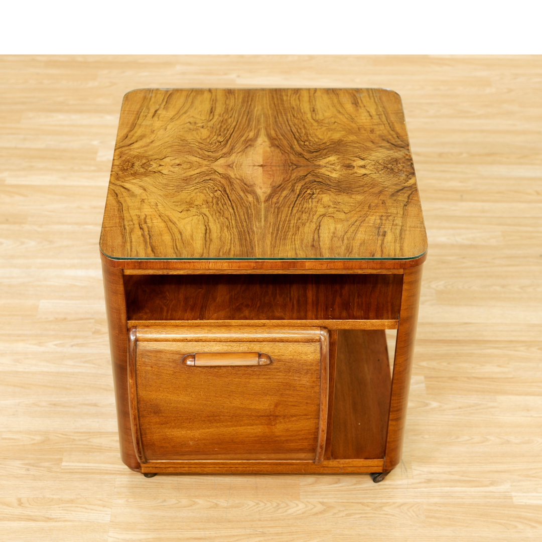 Art Deco Revival Walnut Dry Bar Cart Side Table by Incorporall ...