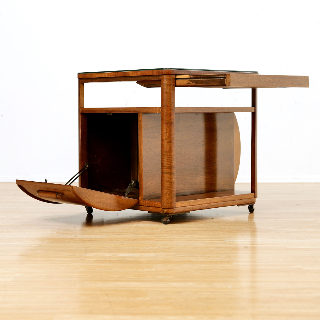 Art Deco Revival Walnut Dry Bar Cart Side Table by Incorporall ...
