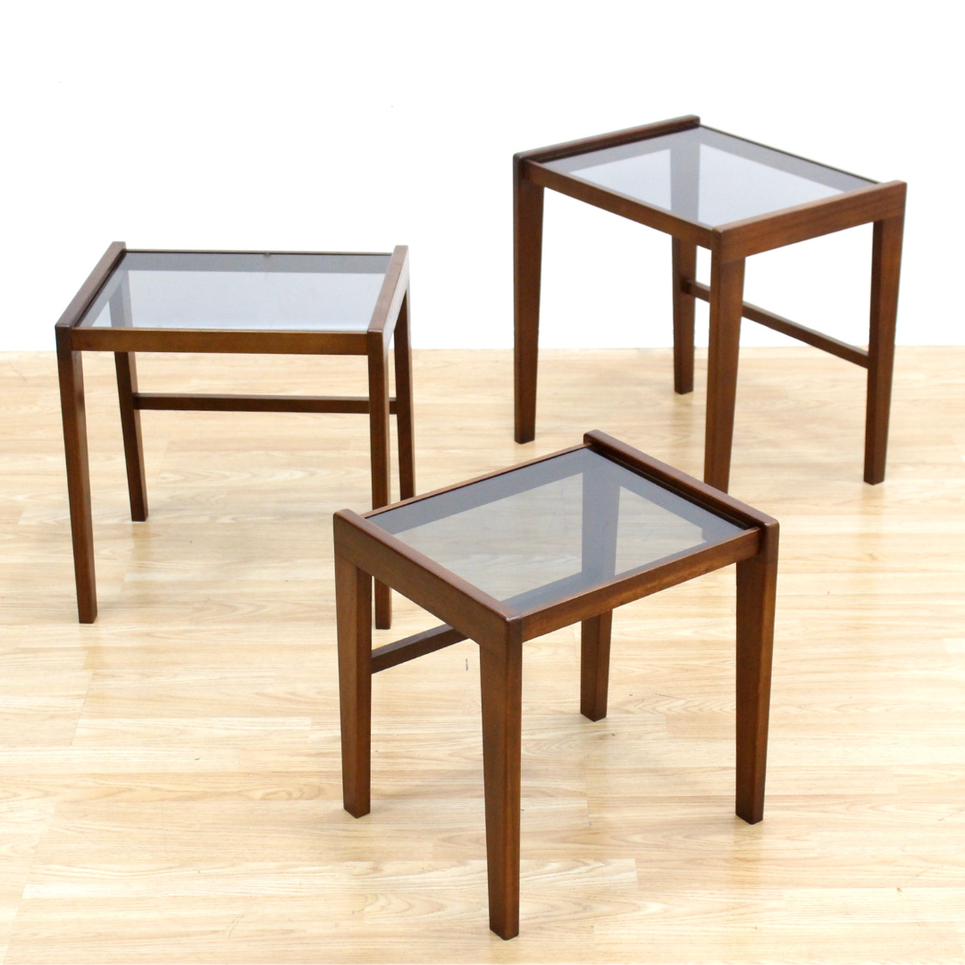 DANISH MODERN SMOKED GLASS NESTING SIDE TABLES – kinetic modern