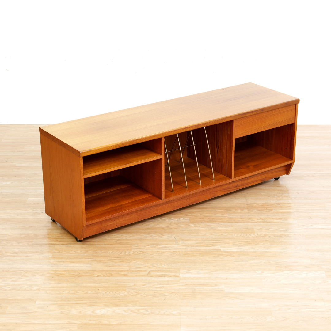 Mid Century Teak Vinyl Record Storage HIFI Media Unit – kinetic modern